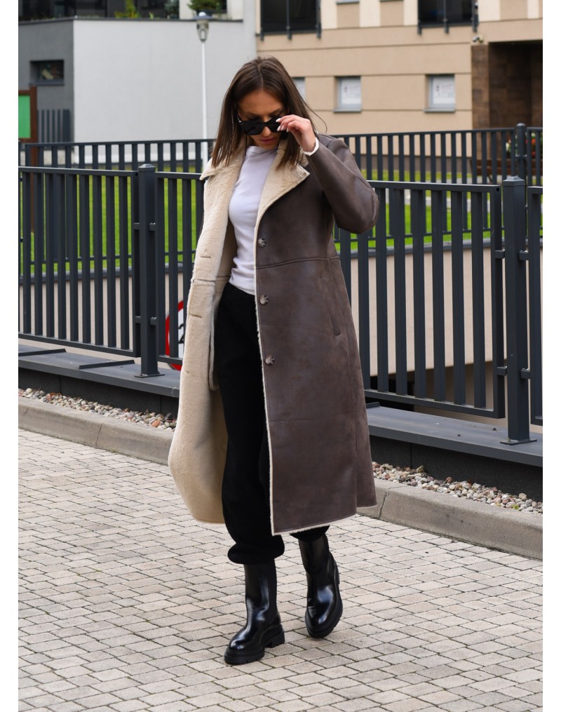 FORSETI kożuch damski ekologiczny sztuczny kożuch długi płaszcz ...