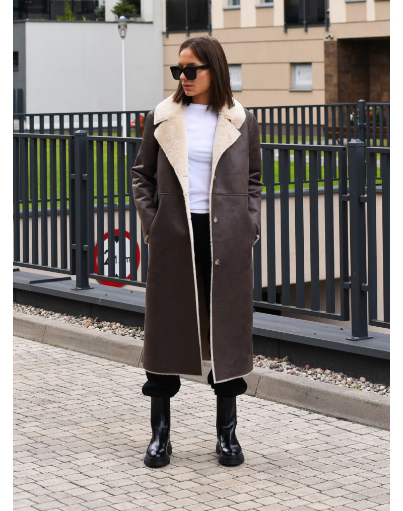 FORSETI kożuch damski ekologiczny sztuczny kożuch długi płaszcz ...